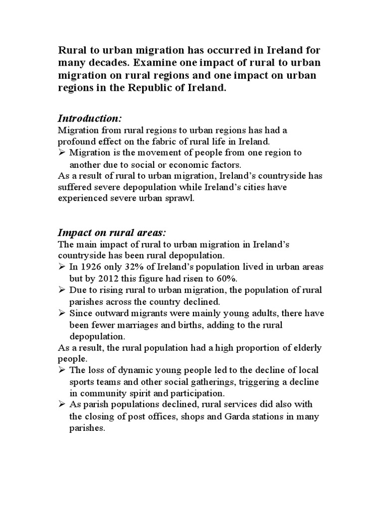 Rural To Urban Migration | PDF | Urbanization | Republic Of Ireland
