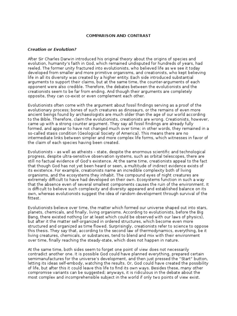 Evolution vs. Creation: A Comparative Analysis | PDF | Creationism ...
