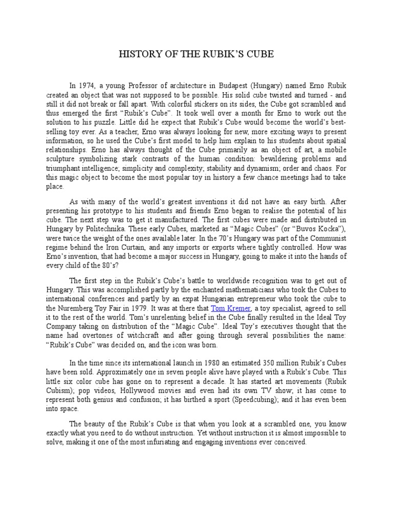 History of The Rubik'S Cube: Tom Kremer | PDF | Logic Puzzles