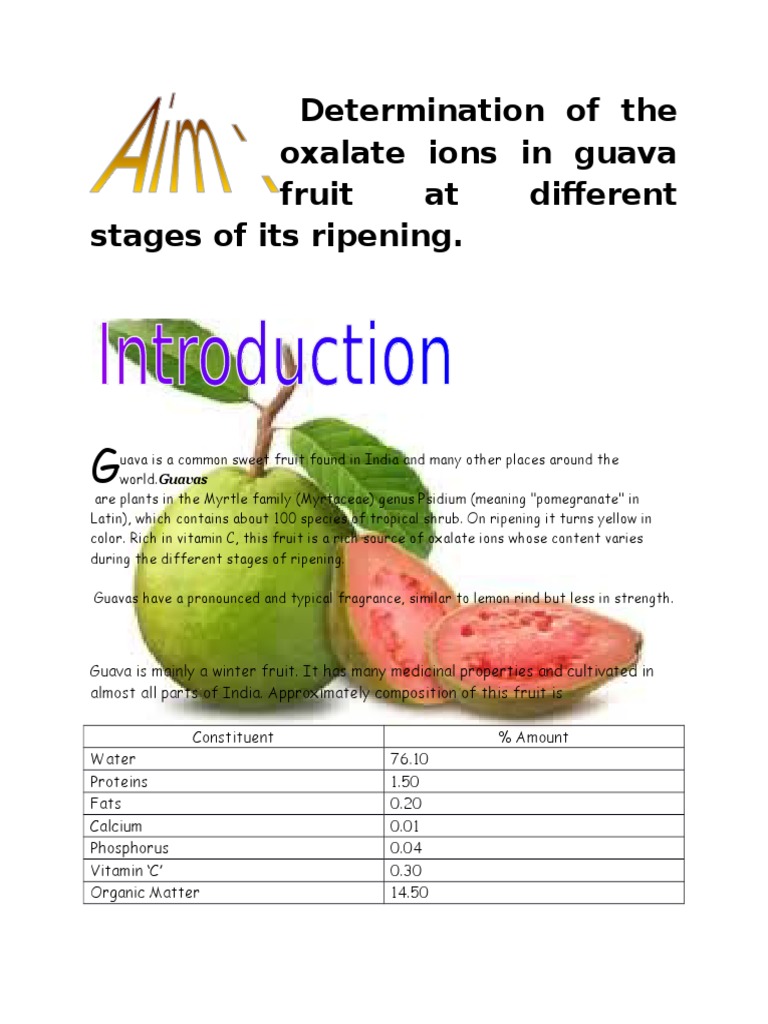 Determination of The Oxalate Ions in Guava Fruit at Different Stages of Its Ripening | Chemistry ...