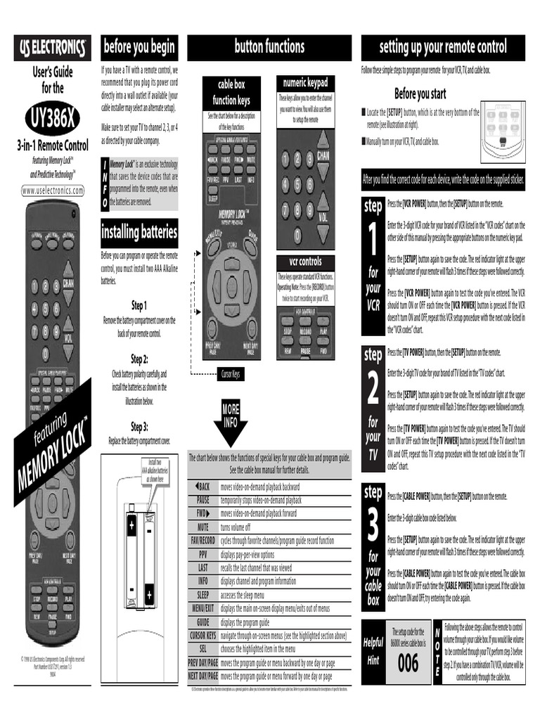 Memory L OCK: Setting Up Your Remote Control Button Functions Before ...