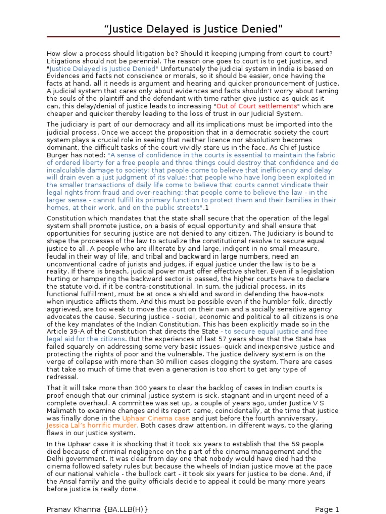 Justice Delayed Is Justice Denied | PDF | Judiciaries | Prosecutor