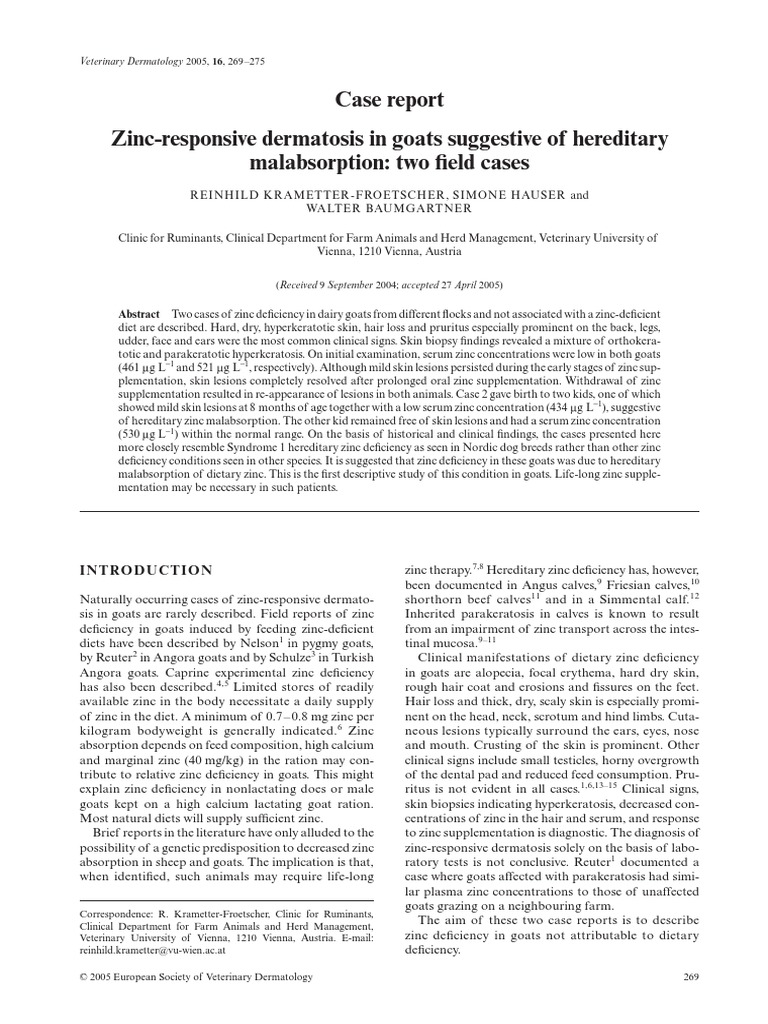 Zinc-responsive Dermatosis in Goats Suggestive of Hereditary ...