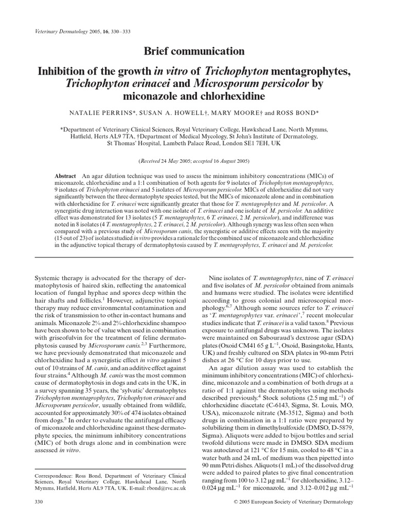 In Vitro Trichophyton Trichophyton Erinacei Microsporum Persicolor ...