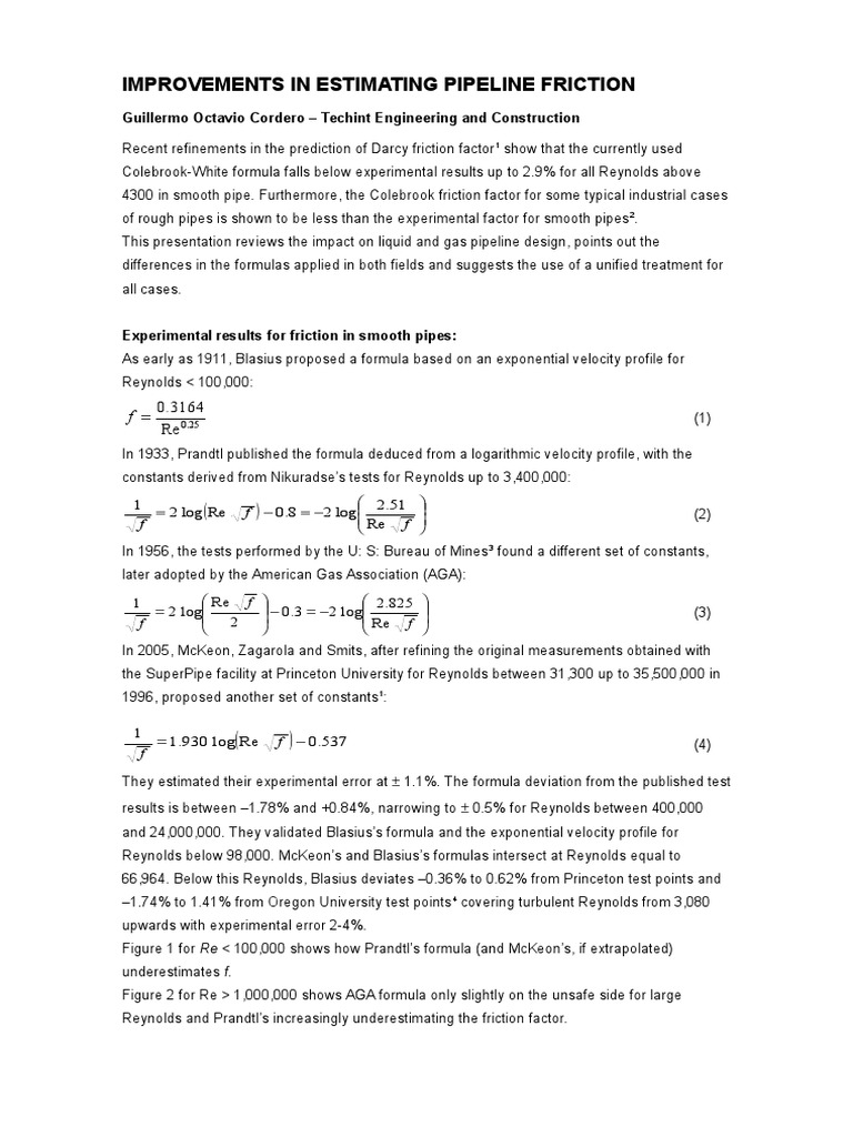 Pipeline Friction | PDF | Reynolds Number | Dynamics (Mechanics)