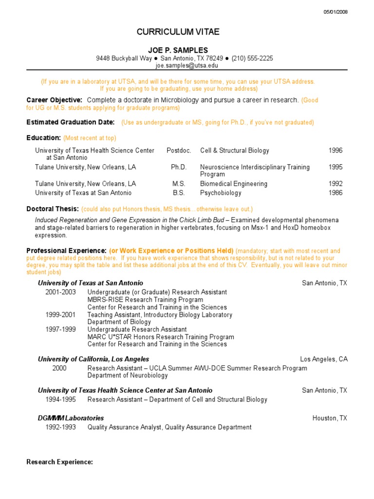 Curriculum Vitae: Joe P. Samples | PDF | Master Of Science | Neuroscience
