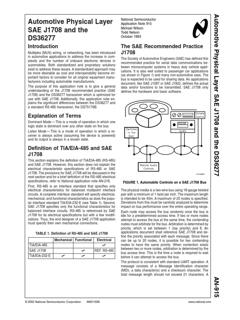Automotive Physical Layer SAE J1708 and The DS36277 | PDF | Electronic Engineering | Electronics