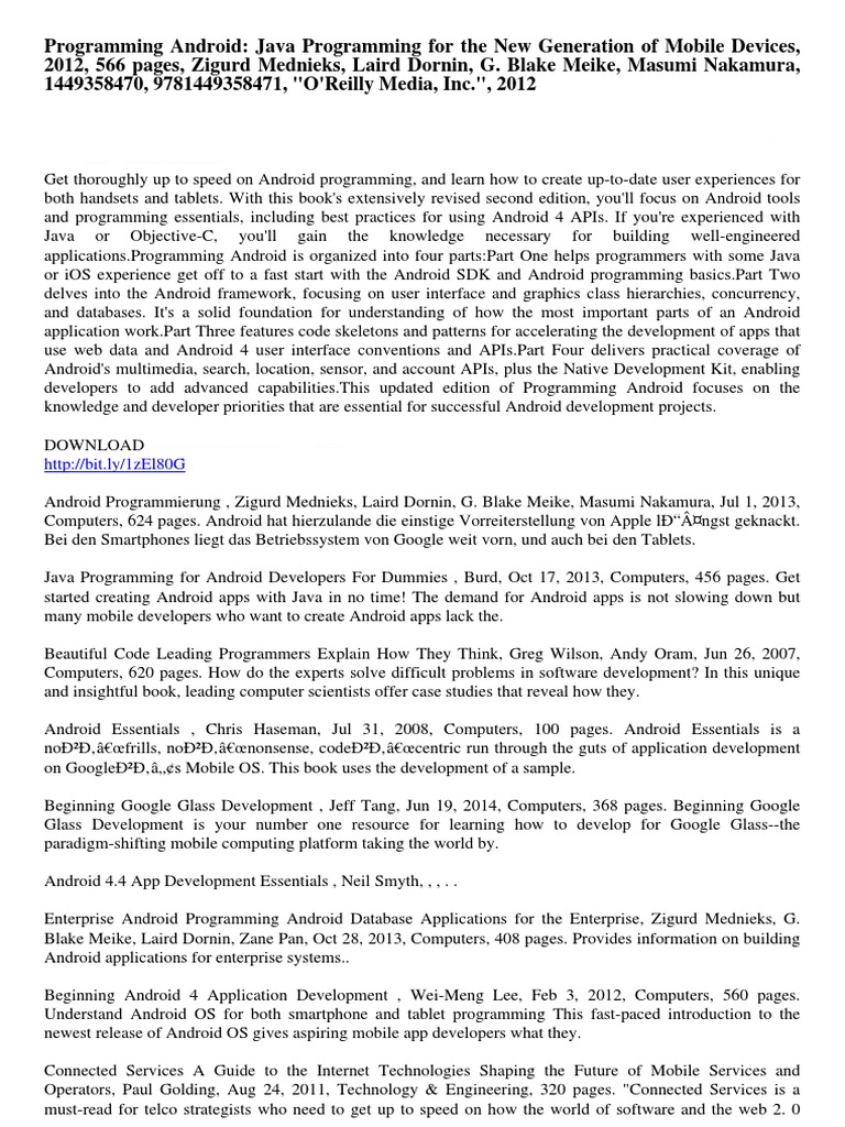 Programming Android Java Programming For The New Generation Of Mobile Devices Pdf Android