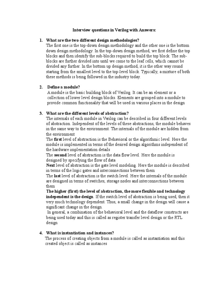 Interview Questions in Verilog With Answers | PDF | Hardware ...