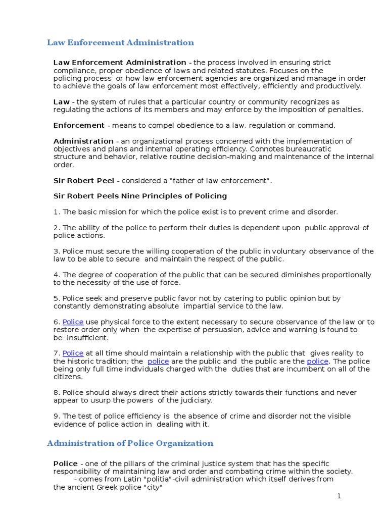 Law Enforcement Administration- Notes | Police | Police Officer