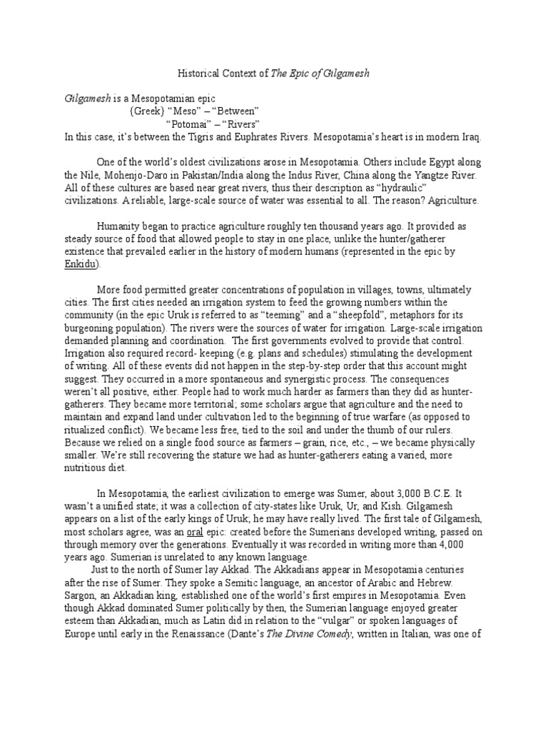 Historical Context of The Epic of Gilgamesh | PDF | Sumer | Mesopotamia