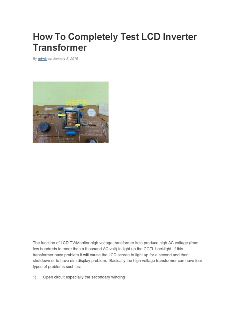 How To Completely Test LCD Inverter Transformer | PDF | Transformer ...