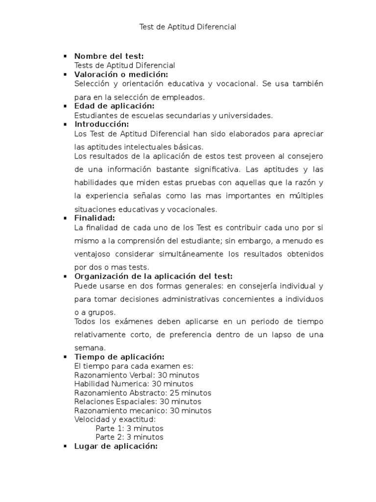 Test de Aptitud Diferencial: Guía y Aplicación | PDF