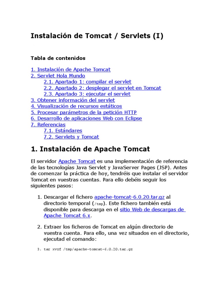 Instalación de Tomcat | PDF | Páginas del servidor Java | Servidor web
