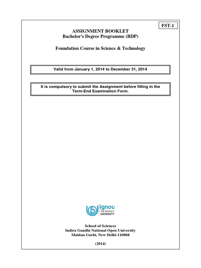 PHE-01 Assignment Booklet Bachelor's Degree Programme (BDP) FST-1 | PDF ...
