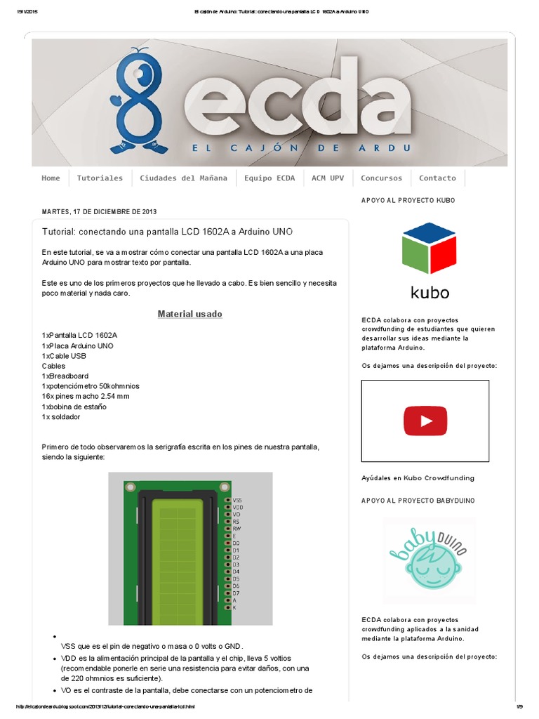 El Cajón de Arduino - Tutorial - Conectando Una Pantalla LCD 1602A A Arduino UNO | PDF | Arduino ...