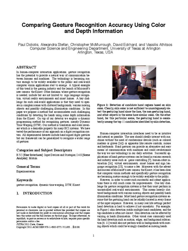 (2011) Comparing Gesture Recognition Accuracy Using Color and Depth Information | PDF | 2 D ...