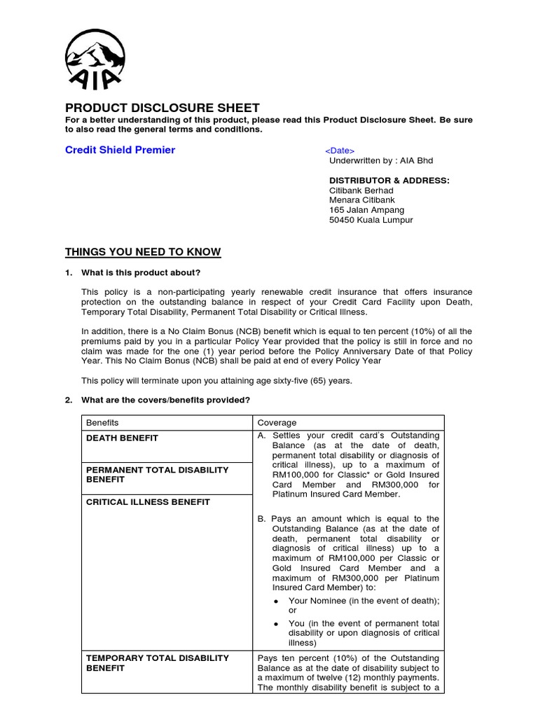 PDS - Credit Shield Premier Upgrade (Eng) - TM | PDF | Insurance | Hiv/Aids