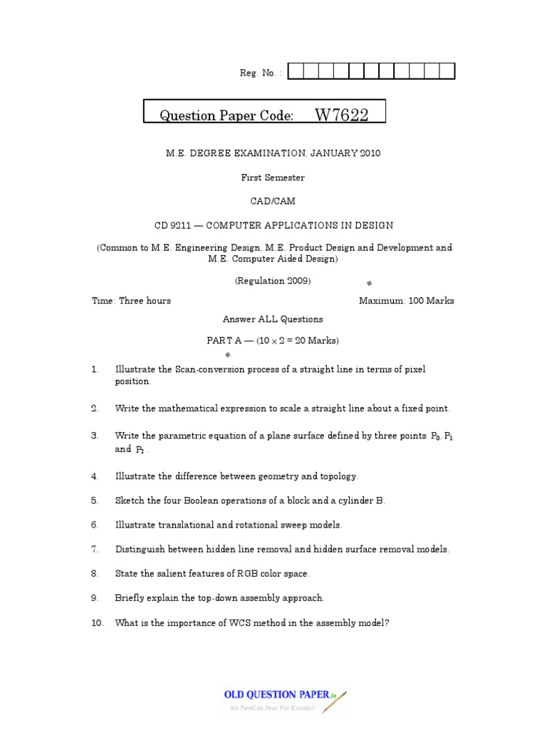 CAD Question Paper | PDF | Computer Aided Design | Line (Geometry)