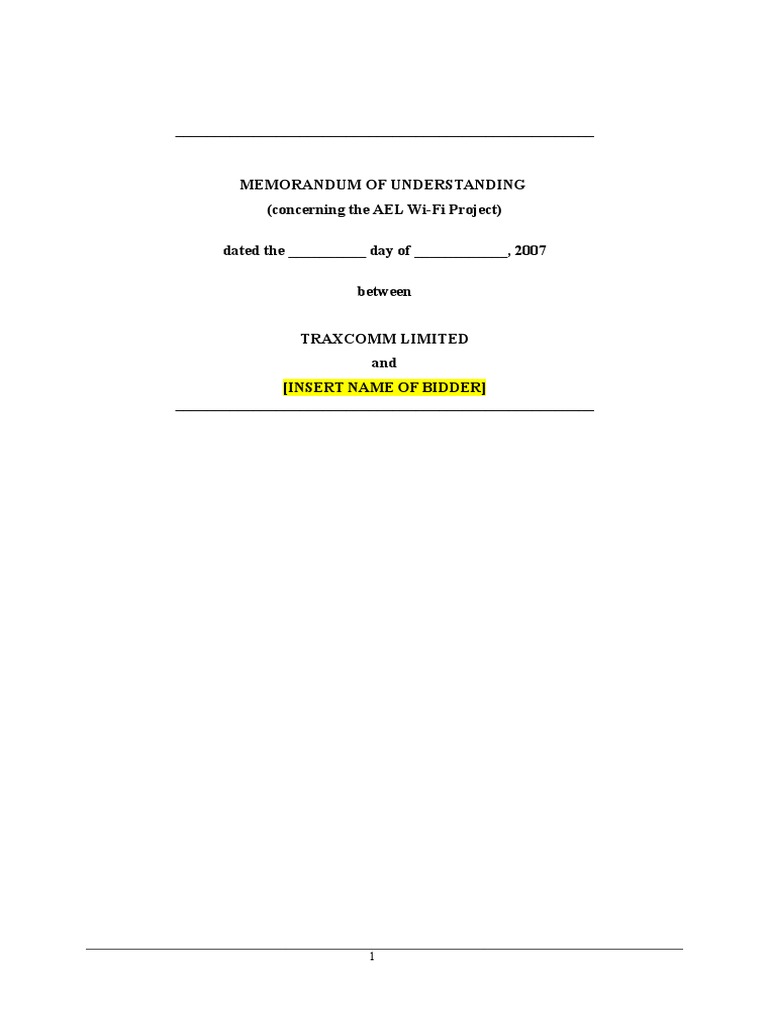 Sample MOU Template | PDF | Law Of Agency | Computer Network