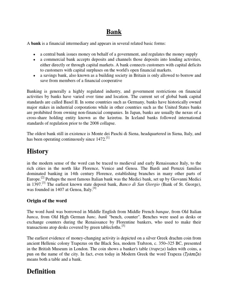 Origin of The Word: Banca, From Old High German Banc, Bank "Bench ...