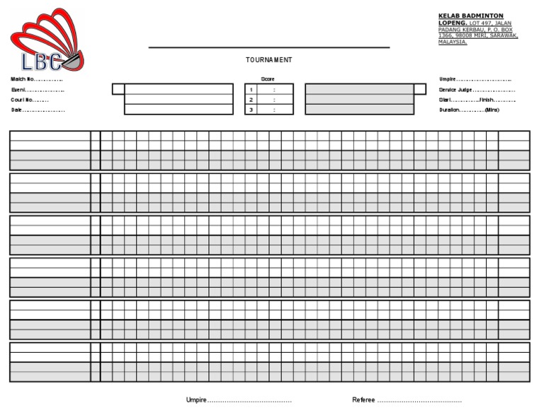 KELAB BADMINTON LOPENG Badminton Umpire Score-Sheet | PDF
