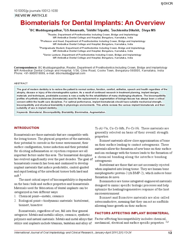 Biomaterial Dental Implant | PDF