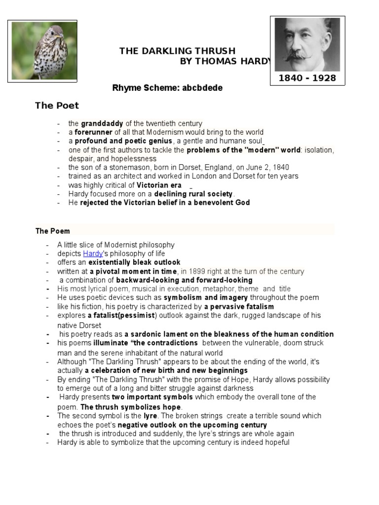 Darkling Thrush - CLASSNOTES | PDF | Thomas Hardy | Poetry