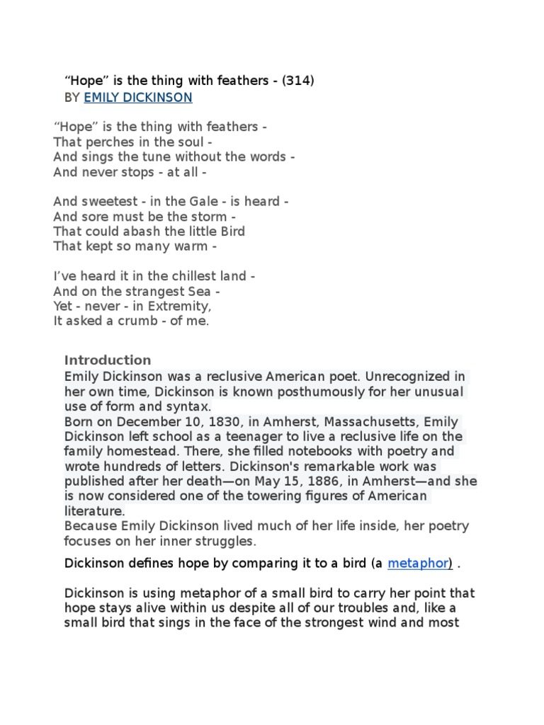 Hope | Emily Dickinson | Poetry