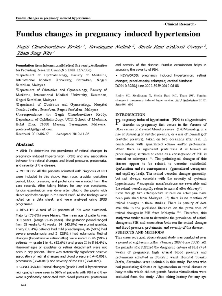 Fundus Changes in Pregnancy Induced Hypertension | PDF | Hypertension ...