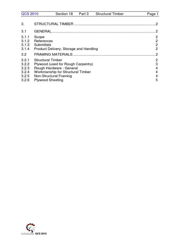 QCS 2010 Section 18 Part 3 Structural Timber | PDF | Plywood | Lumber