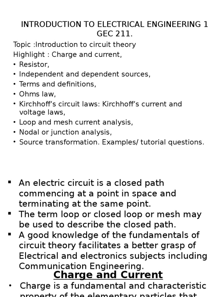 Introduction To Electrical Engineering 1 | PDF | Electrical Network ...
