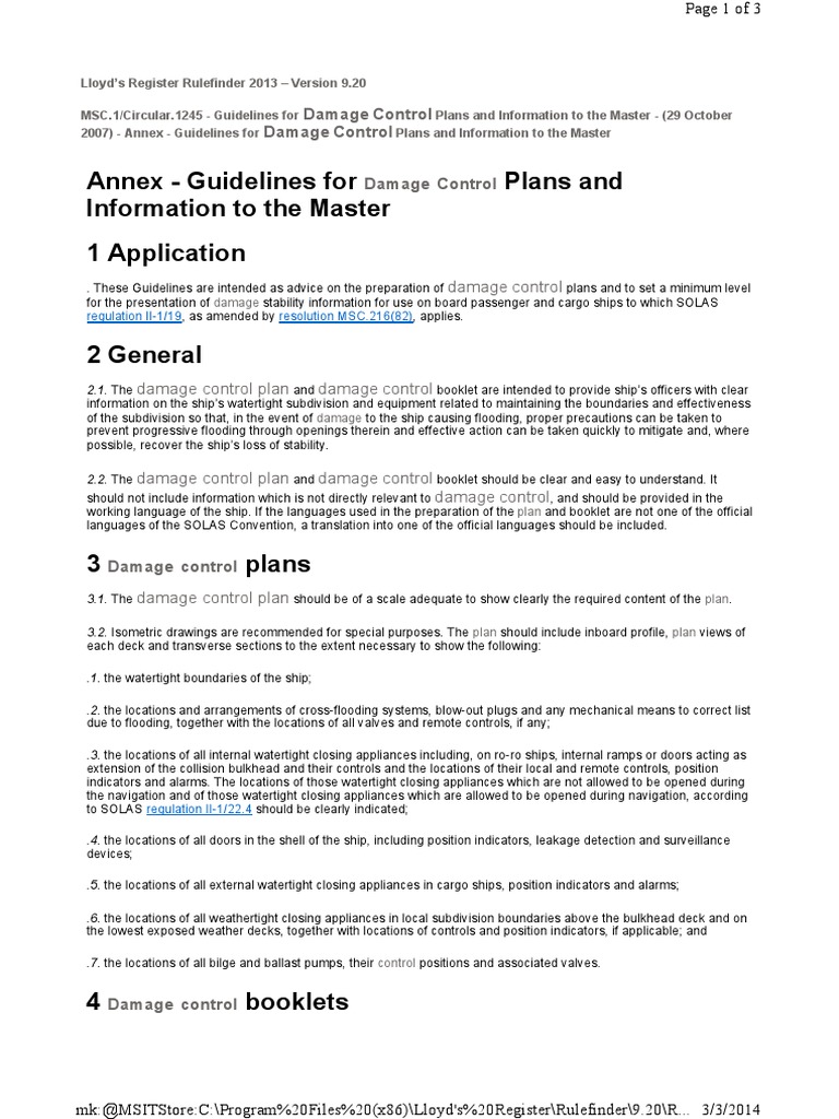 Damage Control Plan MSC.1 Circular 1245 | PDF | Business | Violence