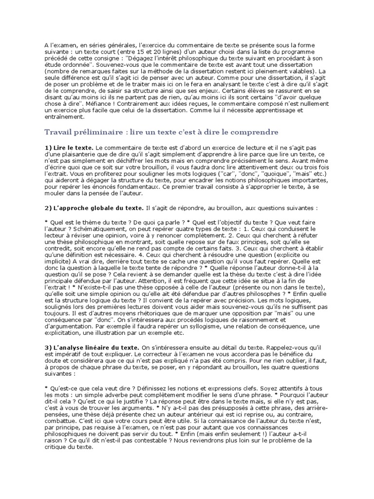 Methode Commentaire Texte Philosophique | PDF | Traductions | Lecture (Processus)