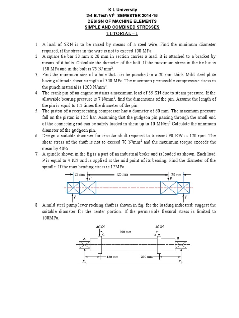 Tutorial-1Simple & Combined Stresses | PDF