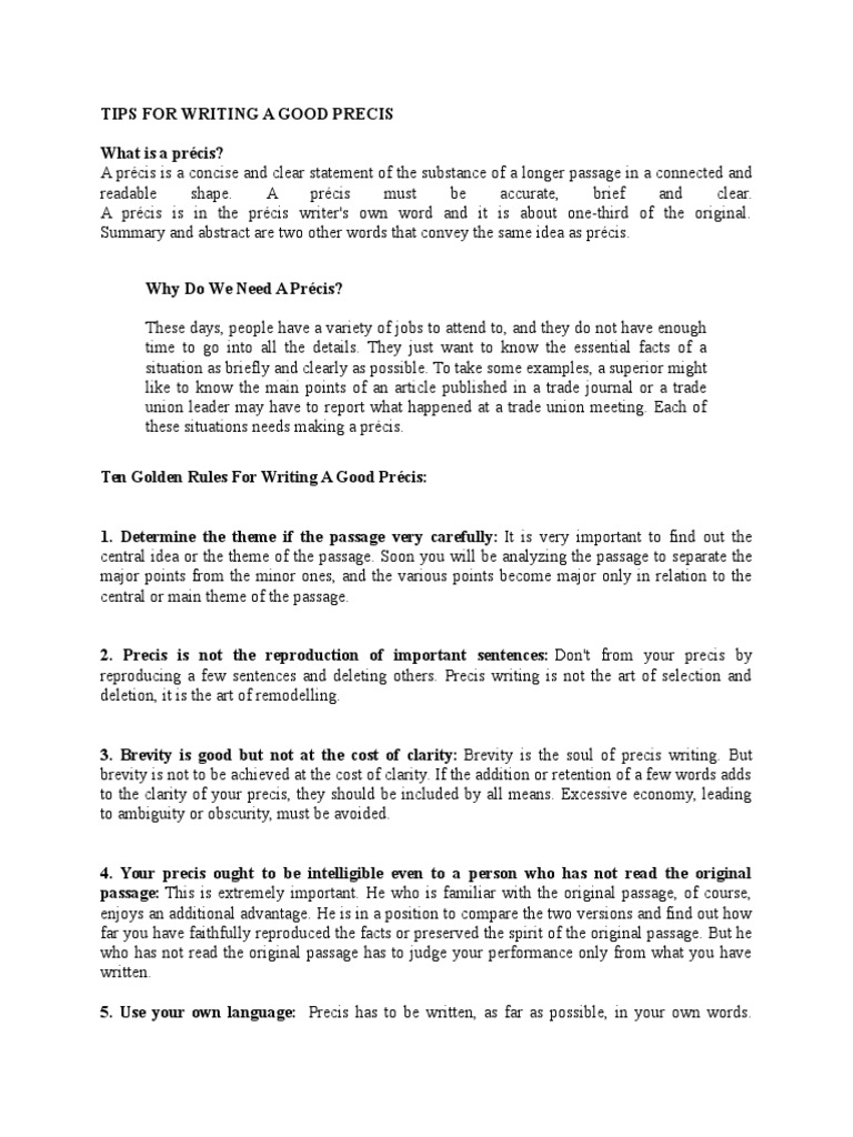 How To Write A Good Precis | PDF