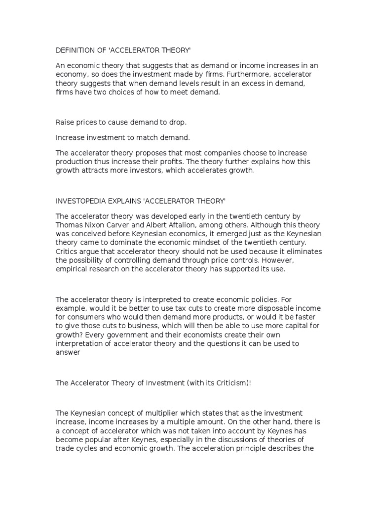 Understanding Accelerator Theory in Economics | PDF | Keynesian ...