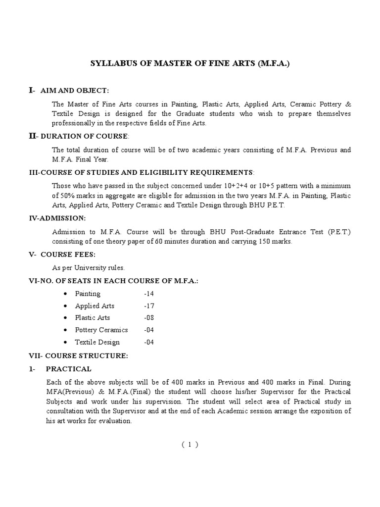 M.F.A. Entrance Exam Syllabus Overview | PDF | Art