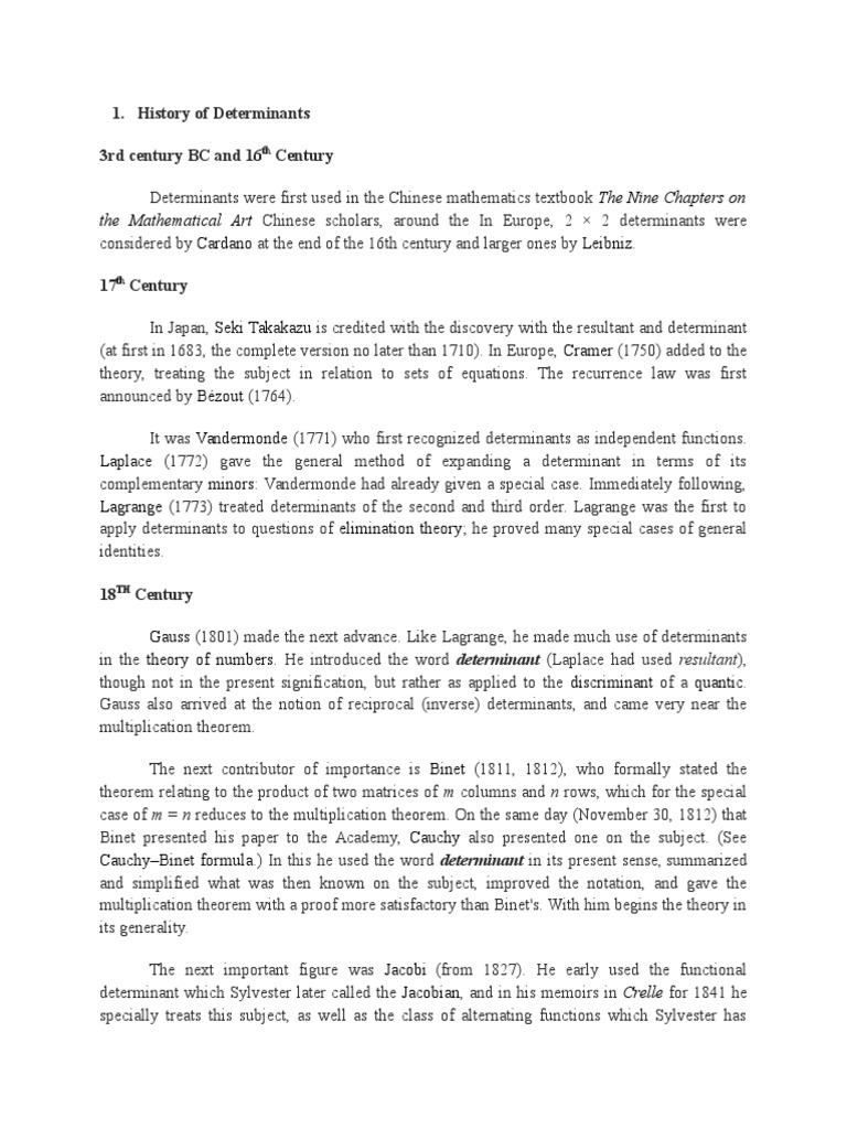 history of matrices.docx | Determinant | Matrix (Mathematics)
