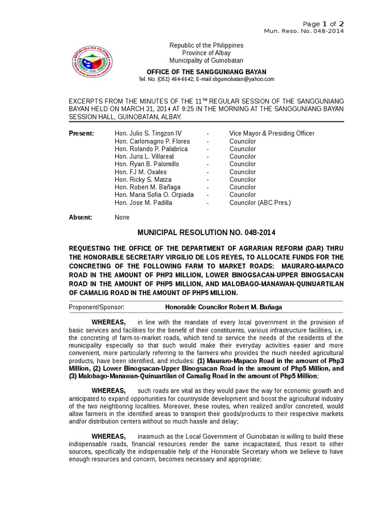 048-2014 Farm To Market Roads | PDF | Agriculture | Government