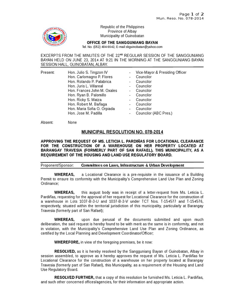 078-2014 Locational Clearance_pardinas | Justice | Crime & Justice