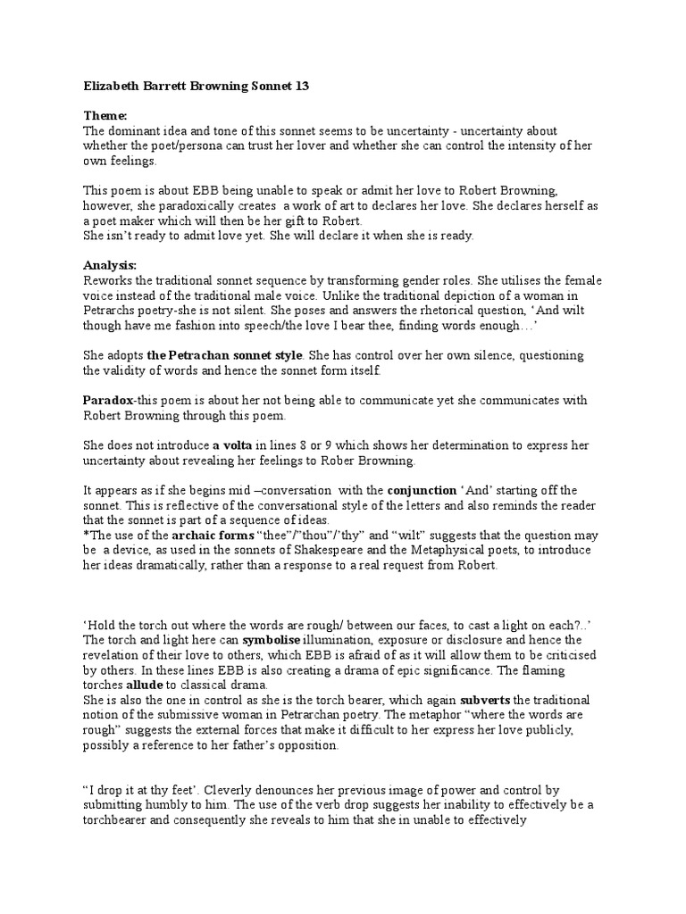 Elizabeth Barrett Browning Sonnet 13 | PDF | Sonnets | Poetry