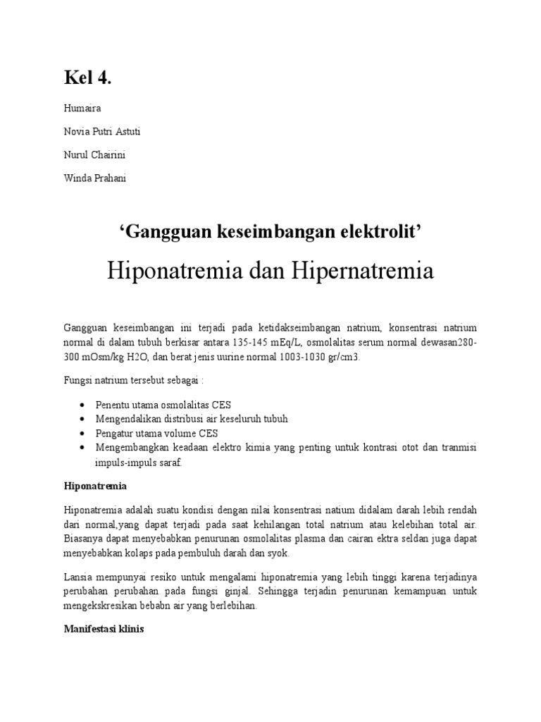 Gangguan Keseimbangan Elektrolit Hipo Hiper | PDF