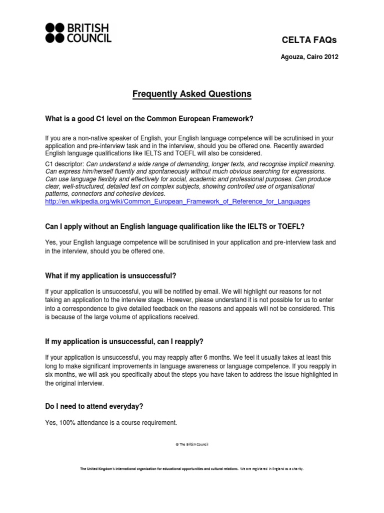 Celta Faqs | PDF | English As A Second Or Foreign Language | Further ...