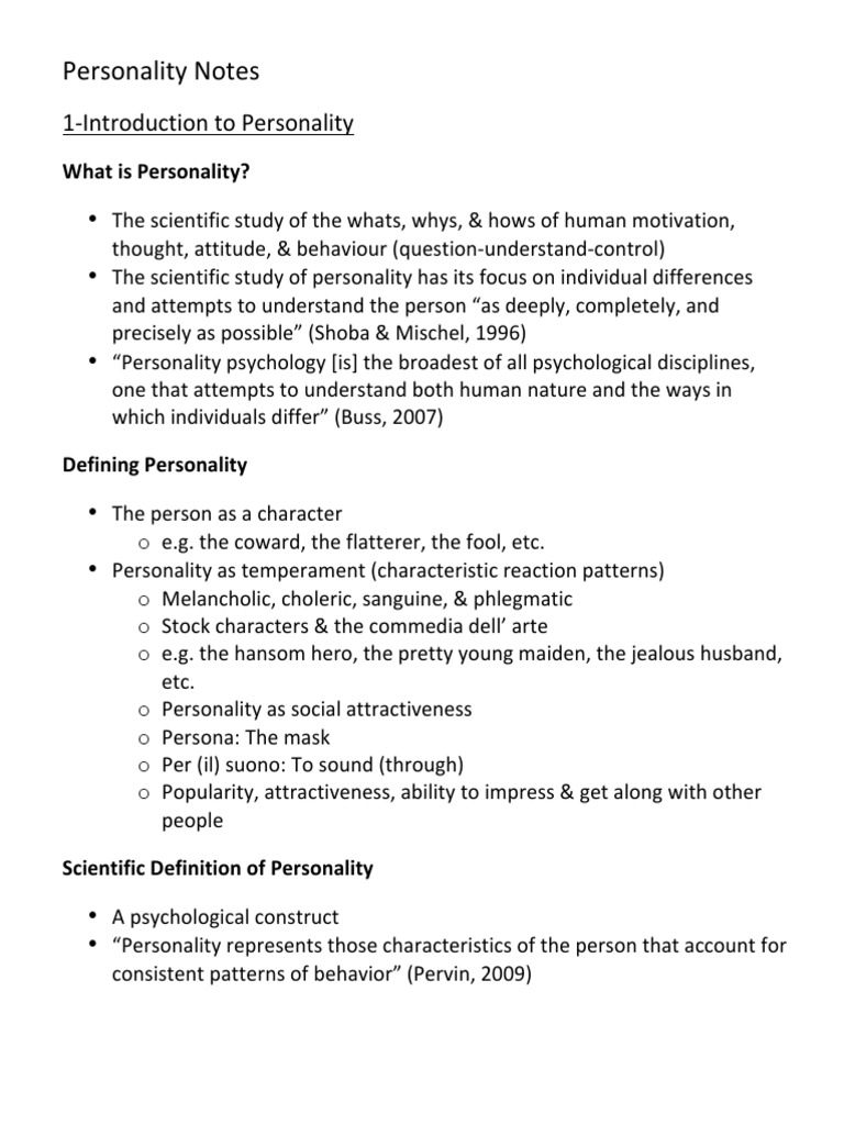Personality Notes | PDF | Id | Psychoanalysis