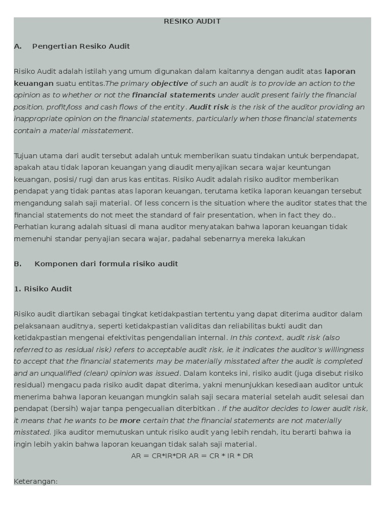 Jenis dan Komponen Risiko Audit | PDF