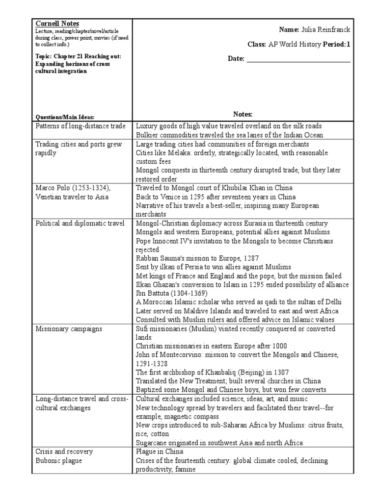 Chapter 21 Bentley AP World Notes | PDF | Mongol Empire | Renaissance