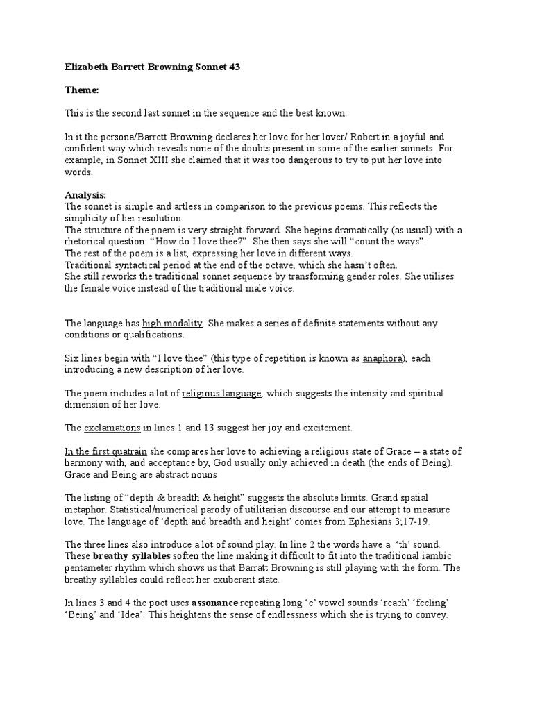 Analysis of Browning's Sonnet 43 | PDF | Sonnets | Poetry