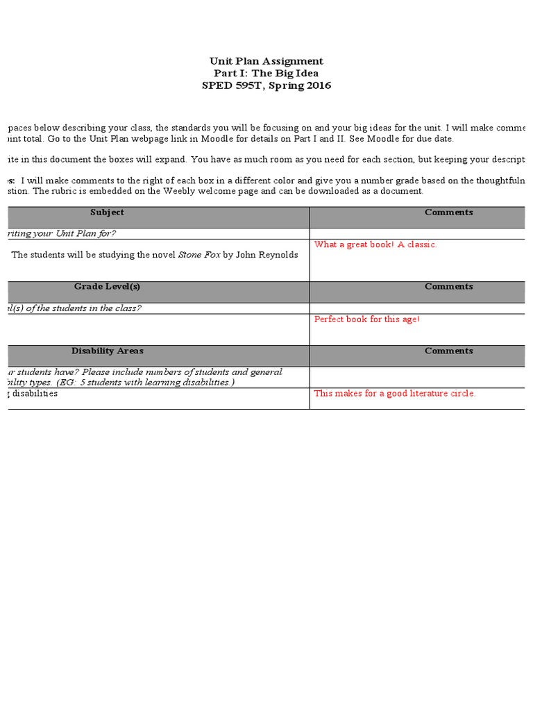Unit Plan Sample Assignment | PDF | Chromebook | Educational Assessment