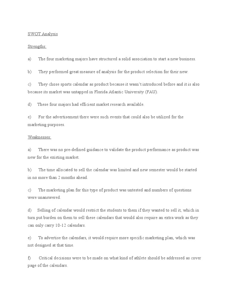 SWOT Analysis FNU Sports | PDF | Sales | Marketing
